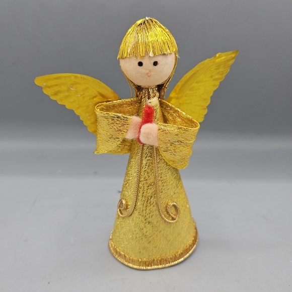 Source Unknown | Holiday | Vtg Putz Gold Shimmer Angel With Candle ...